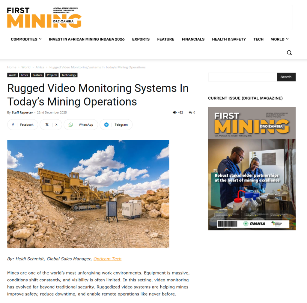 Rugged Video Monitoring in First Mining DRC - ZAMBIA - Opticom Technologies